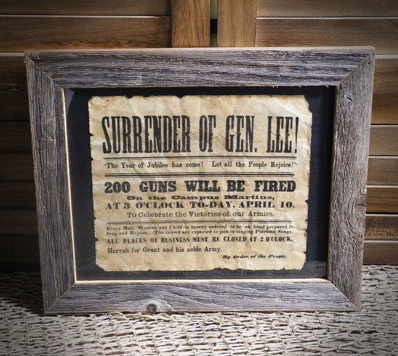 Surrender of Robert E Lee US Civil War Era Aged Document Frame | Etsy