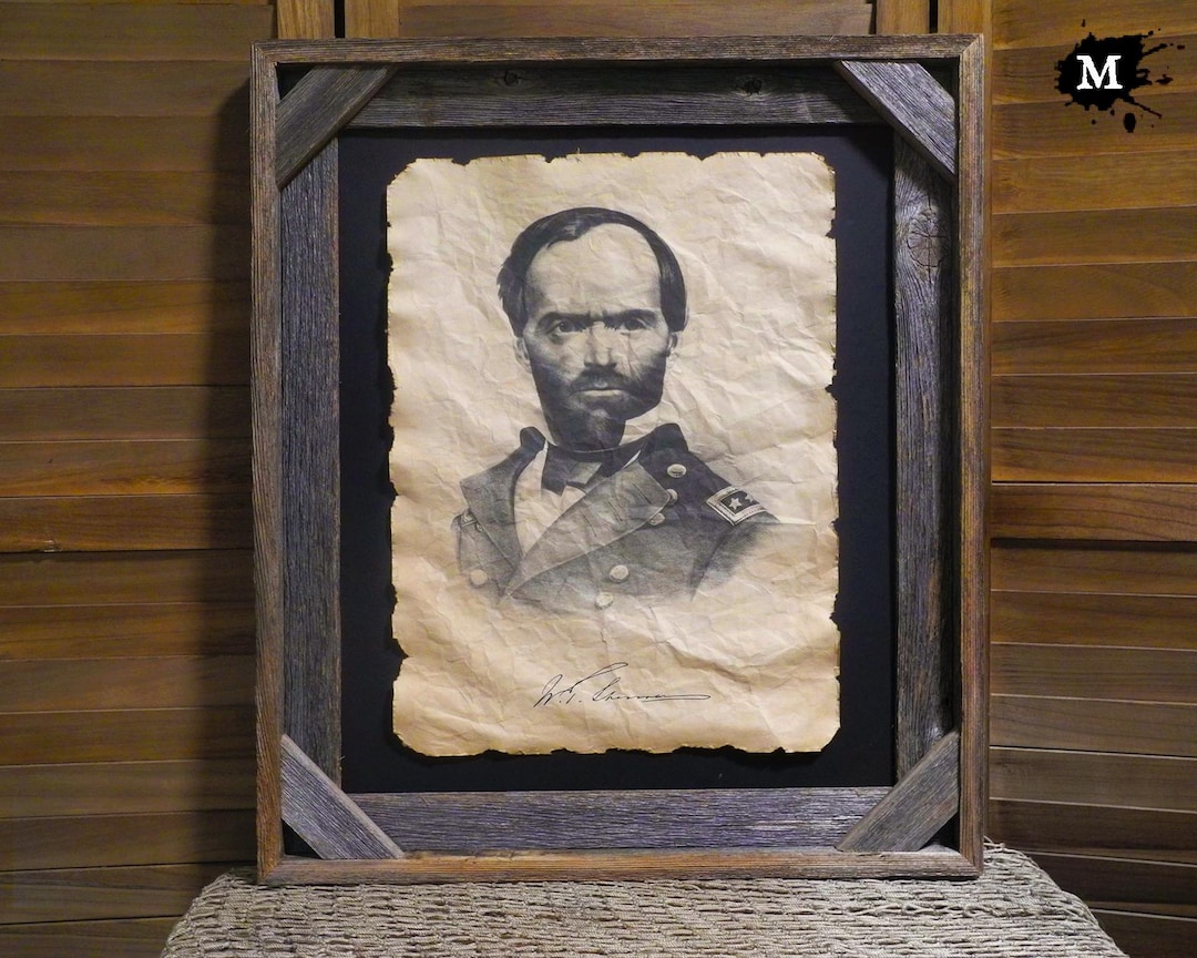 William Tecumseh Sherman Portrait US Civil War Era Aged Document Frame ...