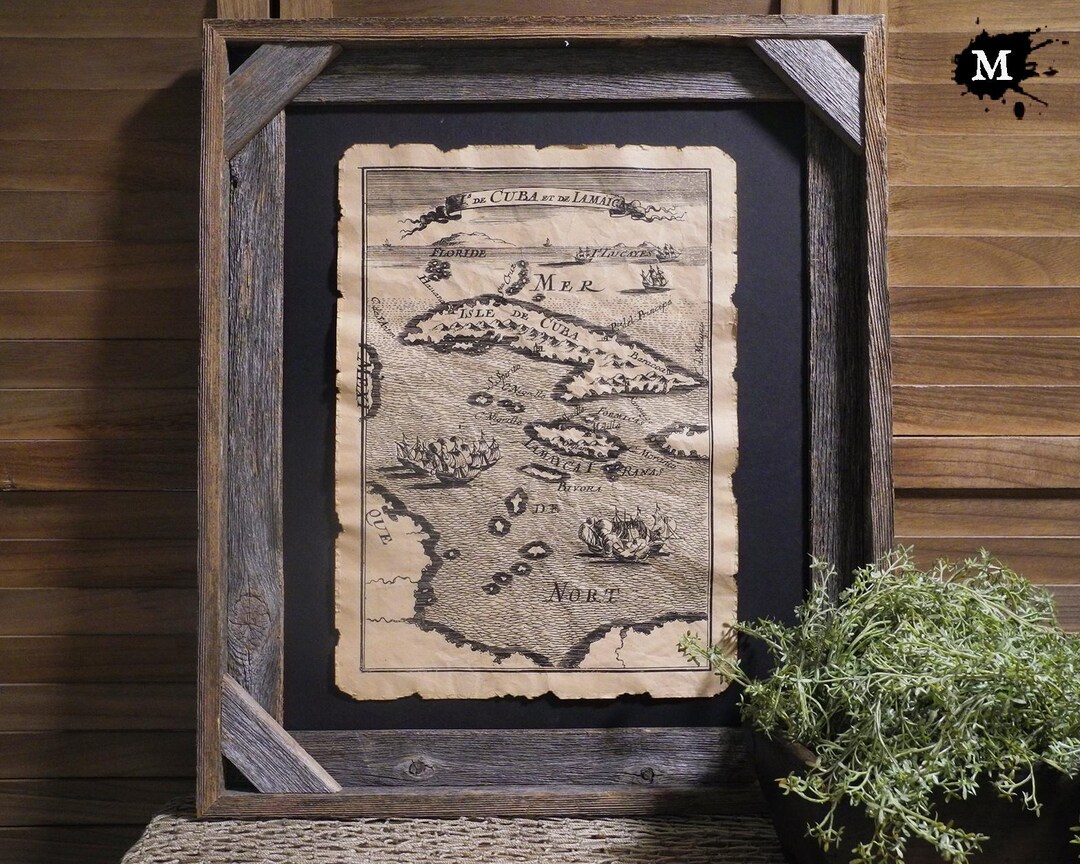 Caribbean Islands Map Etch Pirates Aged Document Frame Not Included - Etsy