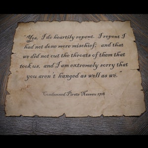 Last Words of a Condemned Pirate Nassau 1718 Piracy Aged Document Frame ...