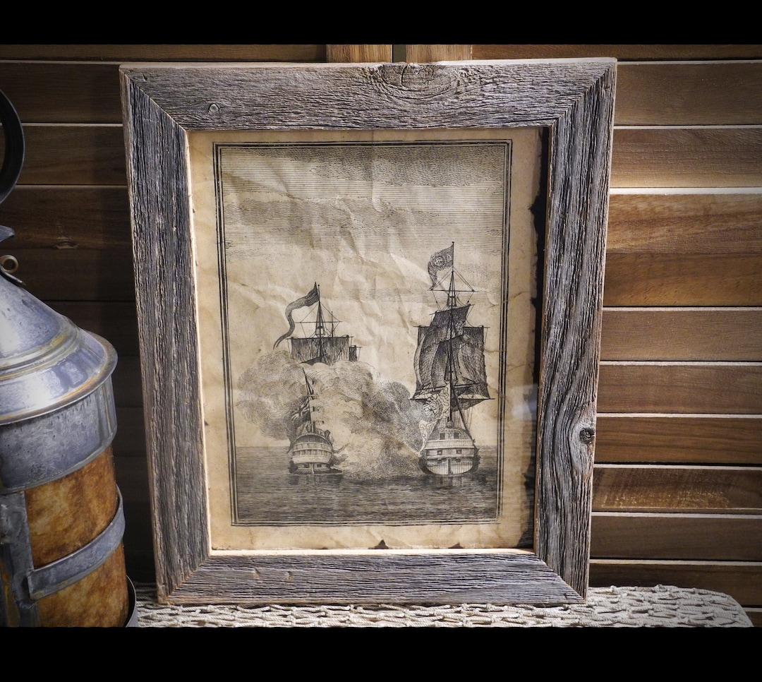 Tall Ships Battle Pirate Ship Etching Aged Document Frame Not Included ...