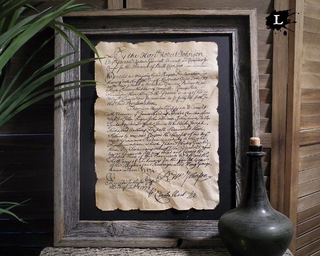 Pirates Accept Pardon in South Carolina Piracy Aged Document Frame Not ...