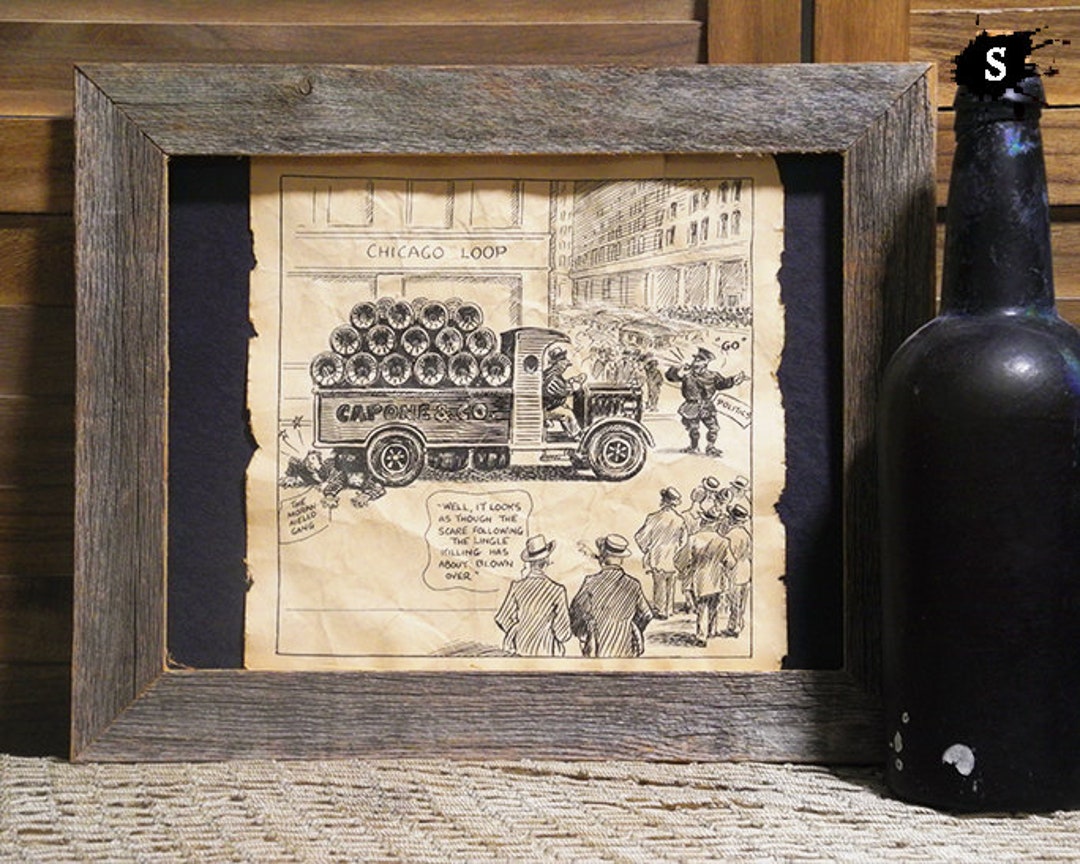 Capone Newspaper Cartoon Prohibition Era Aged Document Frame Not ...
