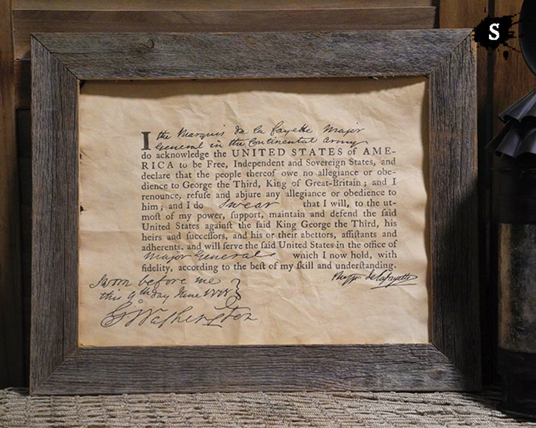 Marquis De Lafayette Oath of Allegiance Colonial America Aged Document ...