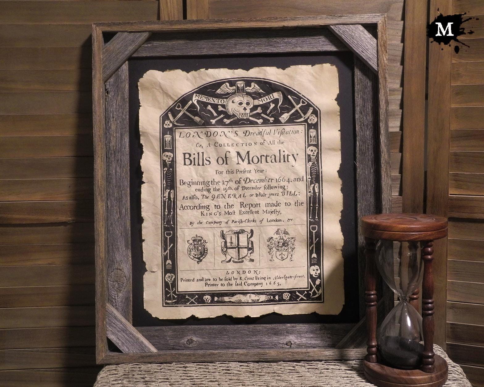 Plague Bills of Mortality Memento Mori Aged Document Frame Not Included ...