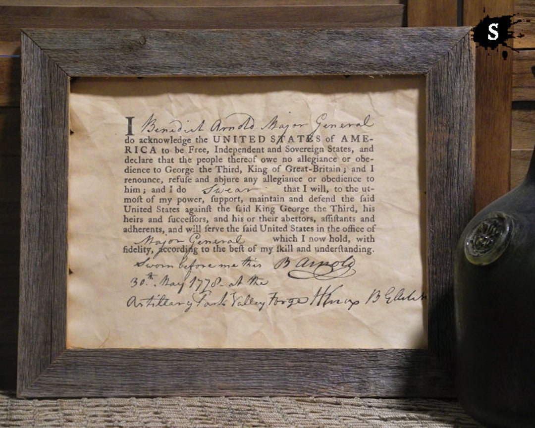 Benedict Arnold Oath of Allegiance Colonial America Aged Document Frame ...