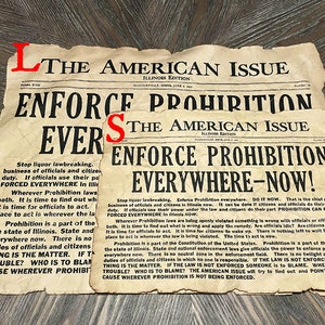 Enforce Prohibition Newspaper Prohibition Era Poster Aged Document ...