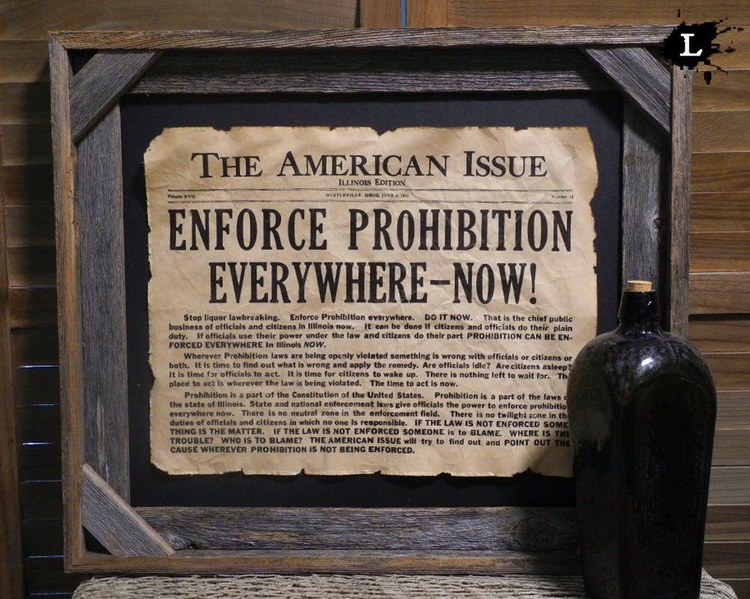 Enforce Prohibition Newspaper Prohibition Era Poster Aged Document ...