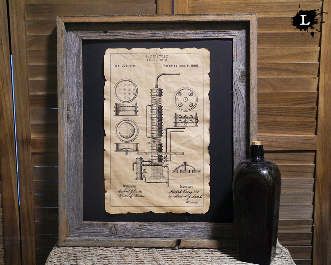 Alcohol Still Blueprint Prohibition Era Poster Aged Document Frame Not ...