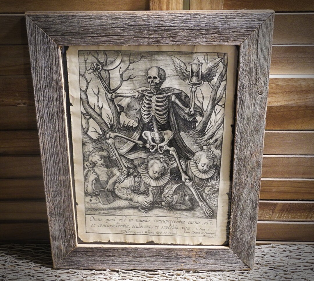 Skeleton Holding Hourglass Etch Aged Document Frame Not Included - Etsy