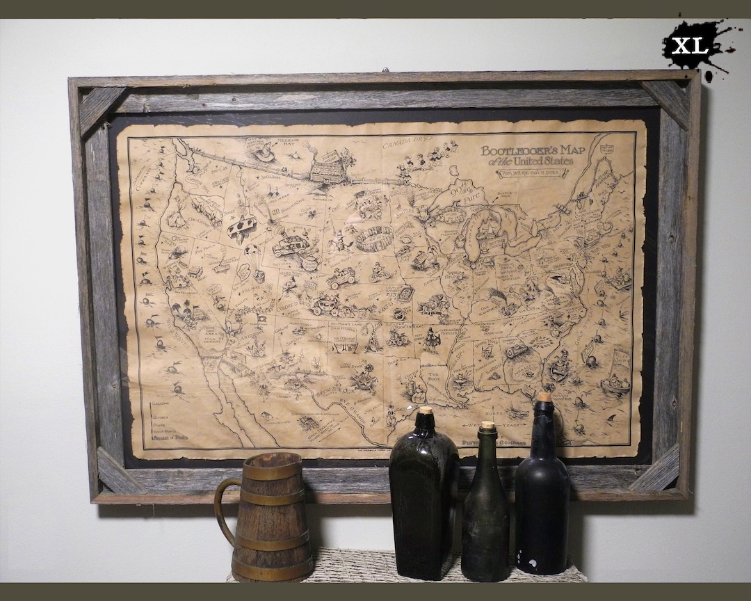 Bootleggers Map of the United States Prohibition Etch Print Aged ...