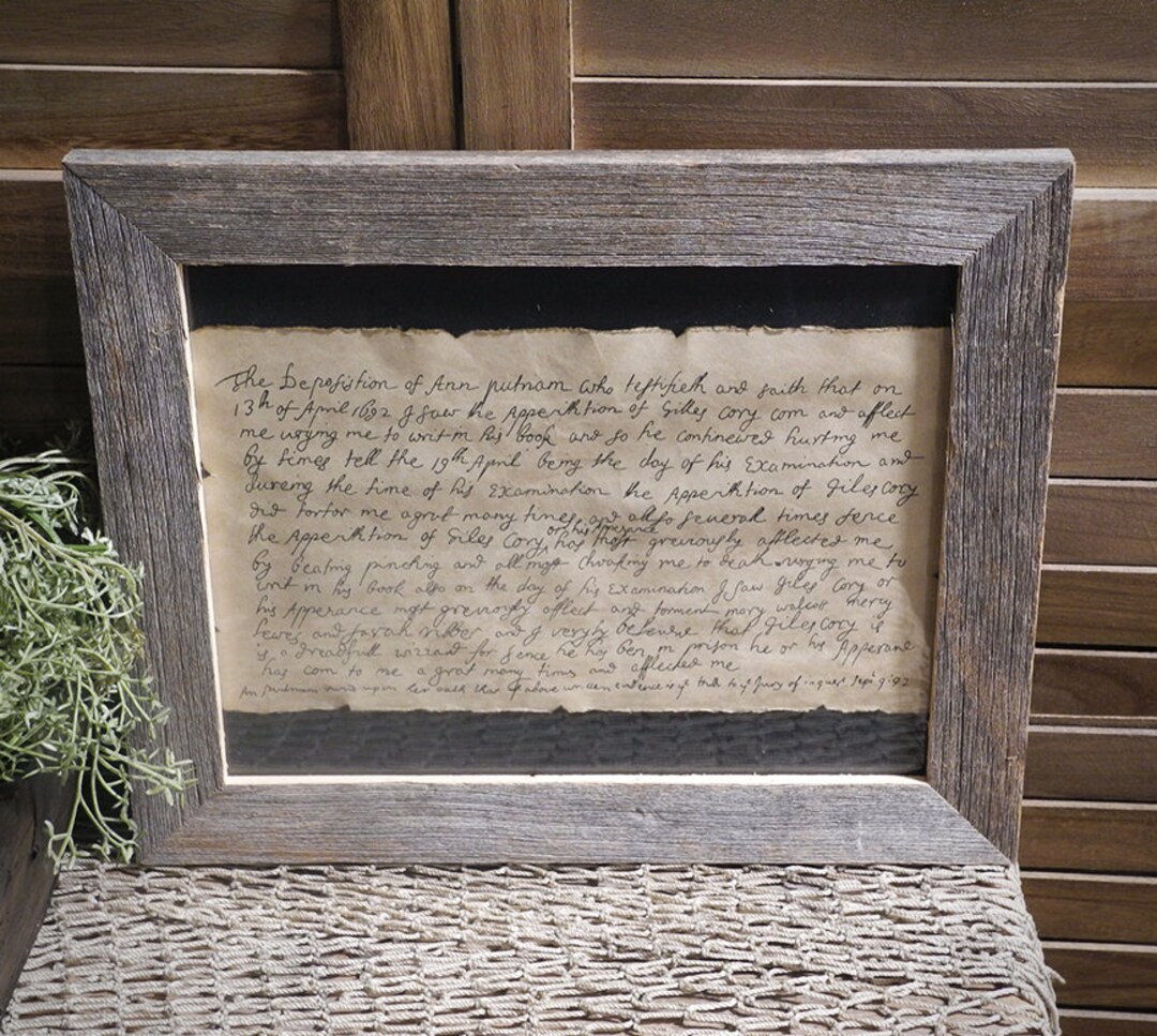 Salem Witch Trials Giles Corey, Ann Putnam Document Aged Document Frame ...