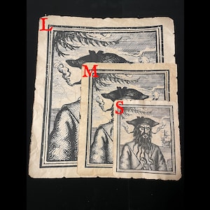 Larger Blackbeard Edward Teach Wood Cut Print Aged Document Frame Not ...