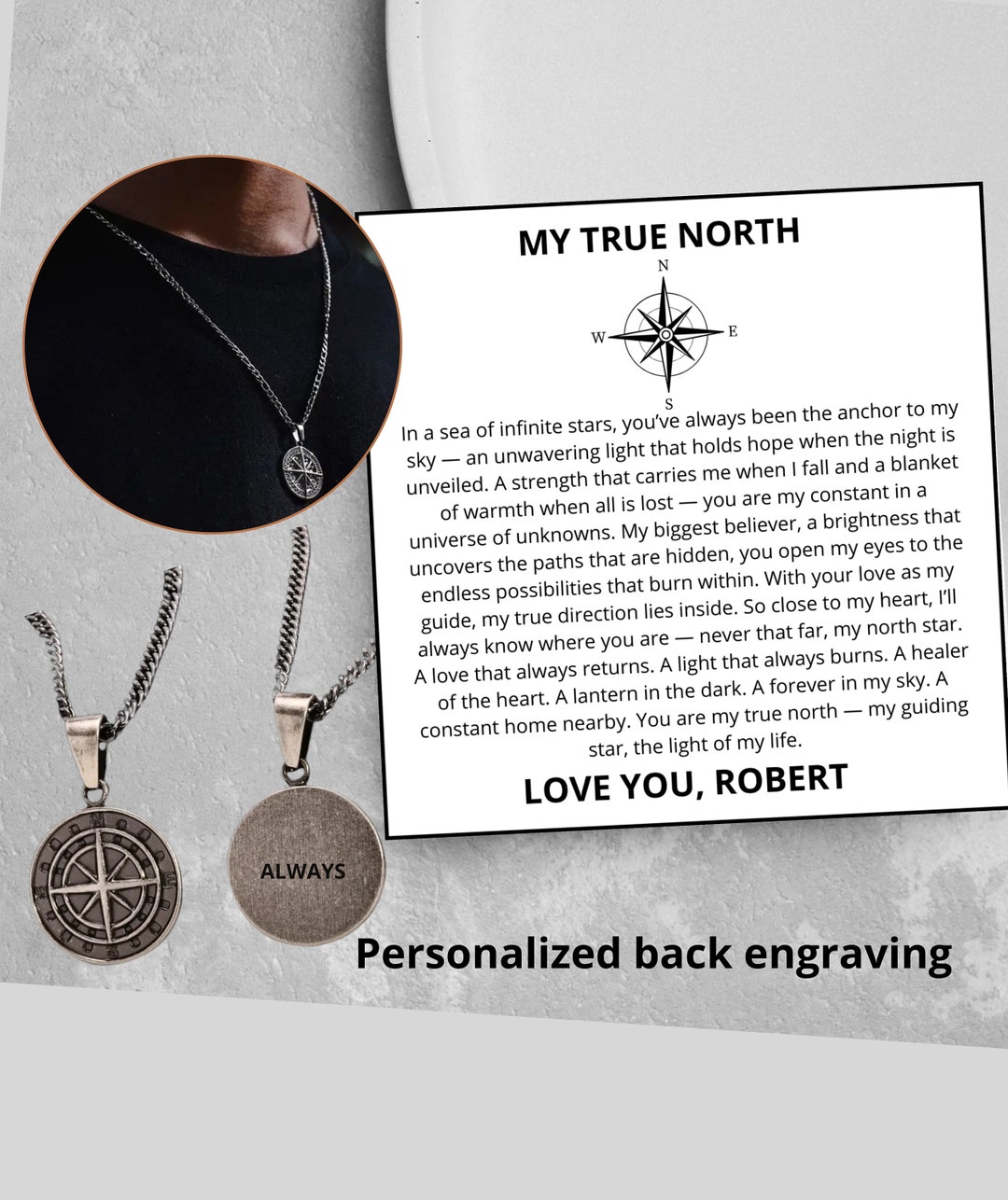 My True North Personalized Compass Necklace, for Men, Sentimental ...