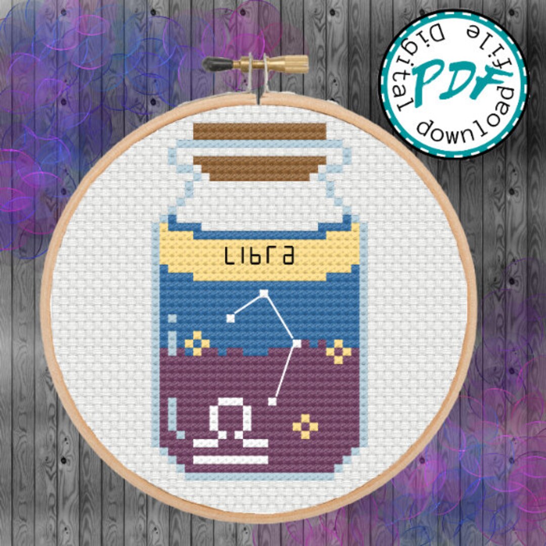Libra Zodiac Jar Cross Stitch Pattern. Small Birthday Stitch ...