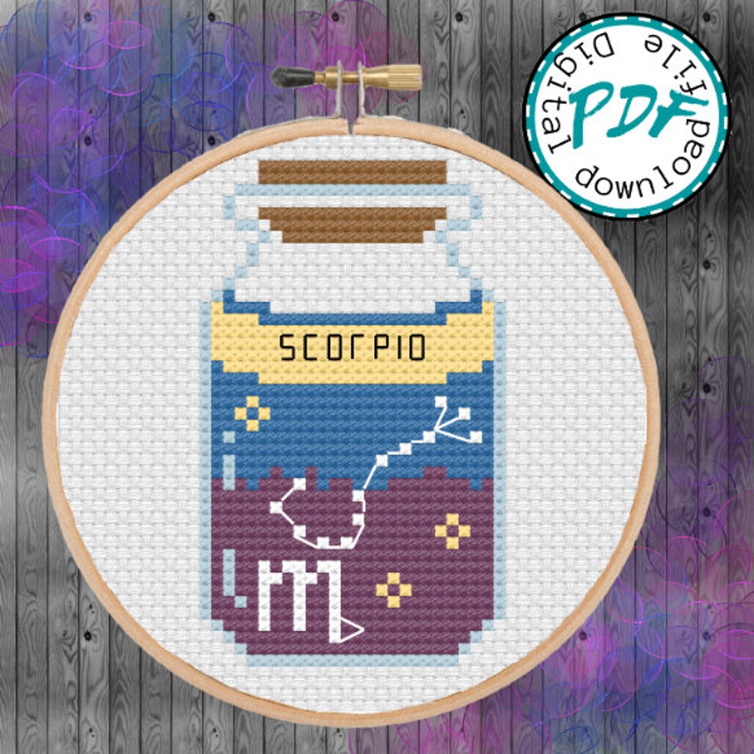 Scorpio Zodiac Jar Cross Stitch Pattern. Small Birthday Chart ...