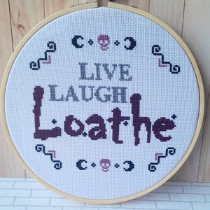 Live Laugh Loathe Cross Stitch Pattern Chart. Gothic Halloween Purple ...