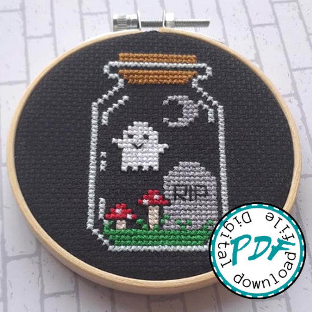 Ghost Jar Cross Stitch Pattern Chart. Small Halloween Graveyard Pattern ...