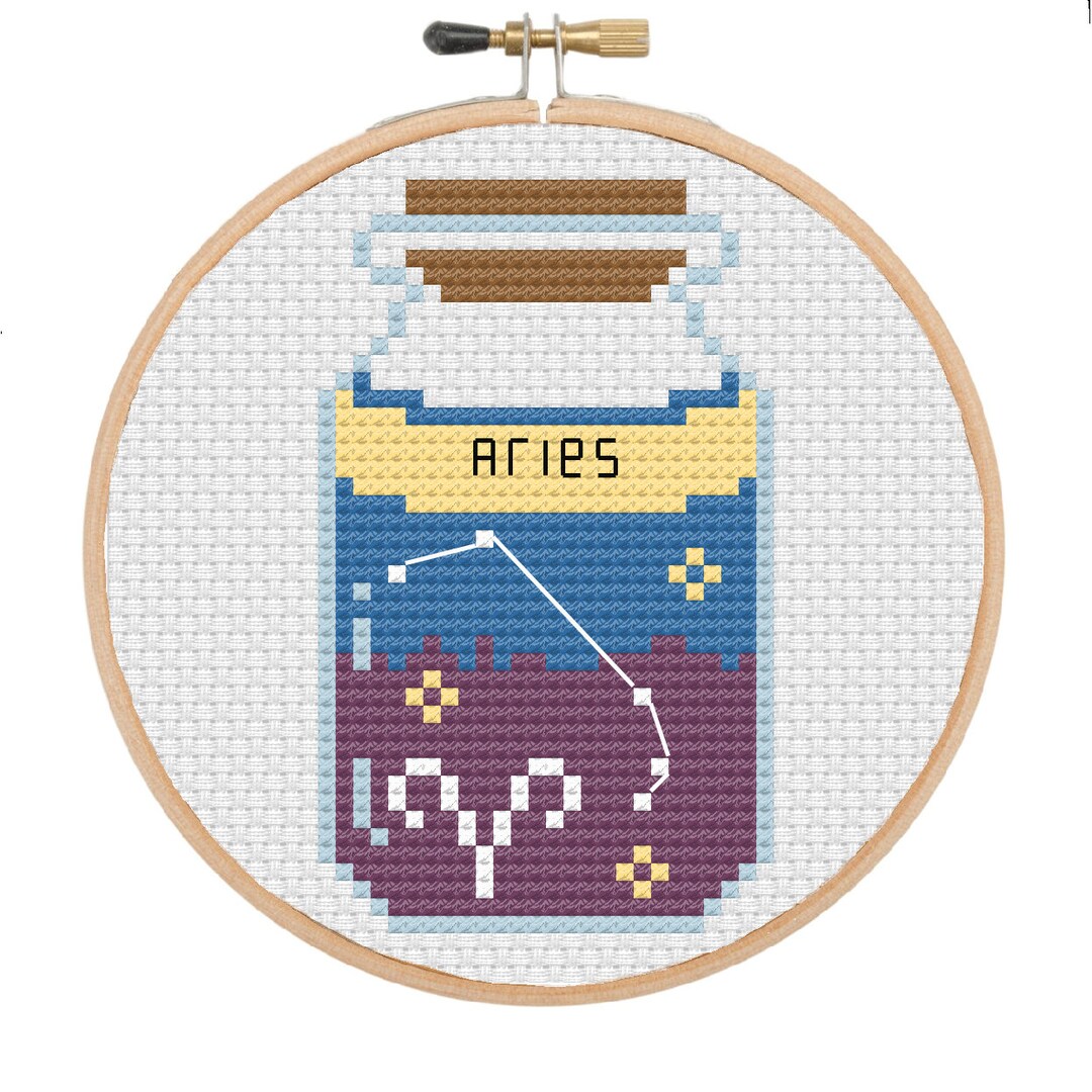 Aries Zodiac Jar Cross Stitch Pattern. Small Birthday Stitch ...