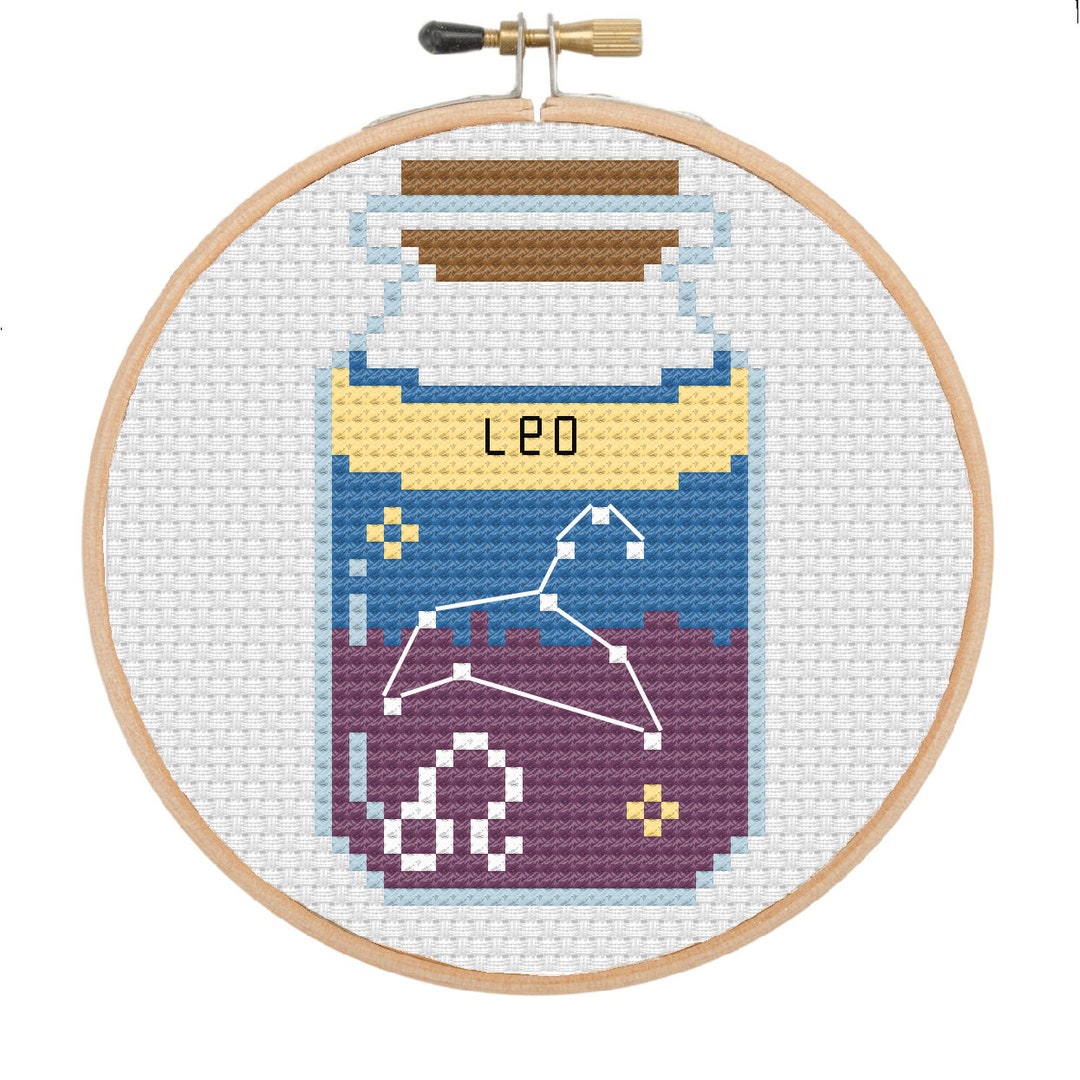 Leo Zodiac Jar Cross Stitch Pattern. Small Birthday Stitch ...