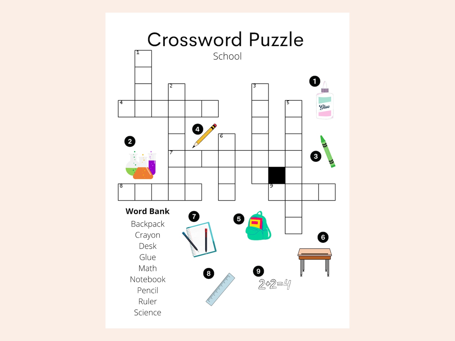 Picture Crossword Puzzle for Kids | INSTANT DOWNLOAD | School Word ...