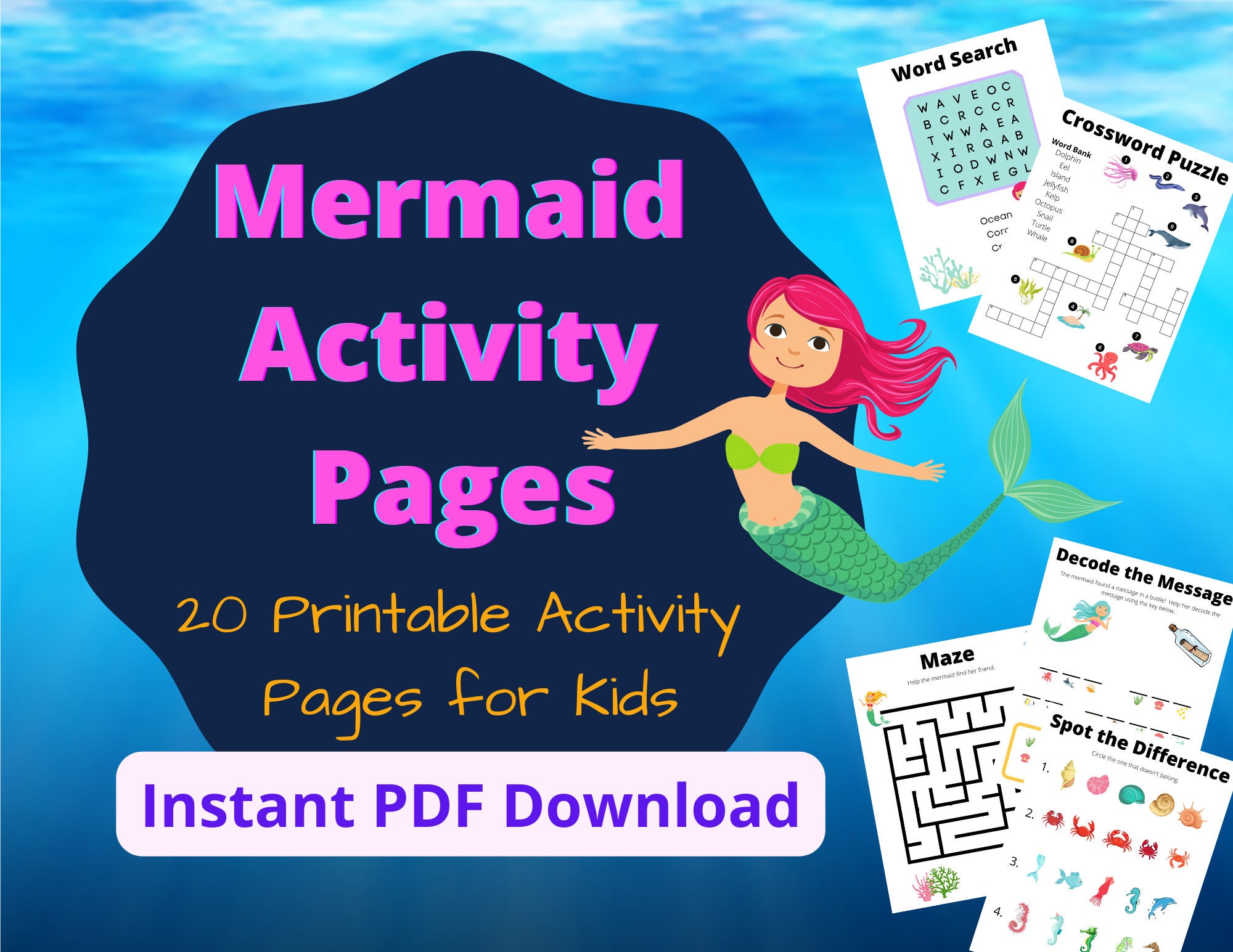 Mermaid Activity Pages | Printable Activity Pages for Kids | Digital ...
