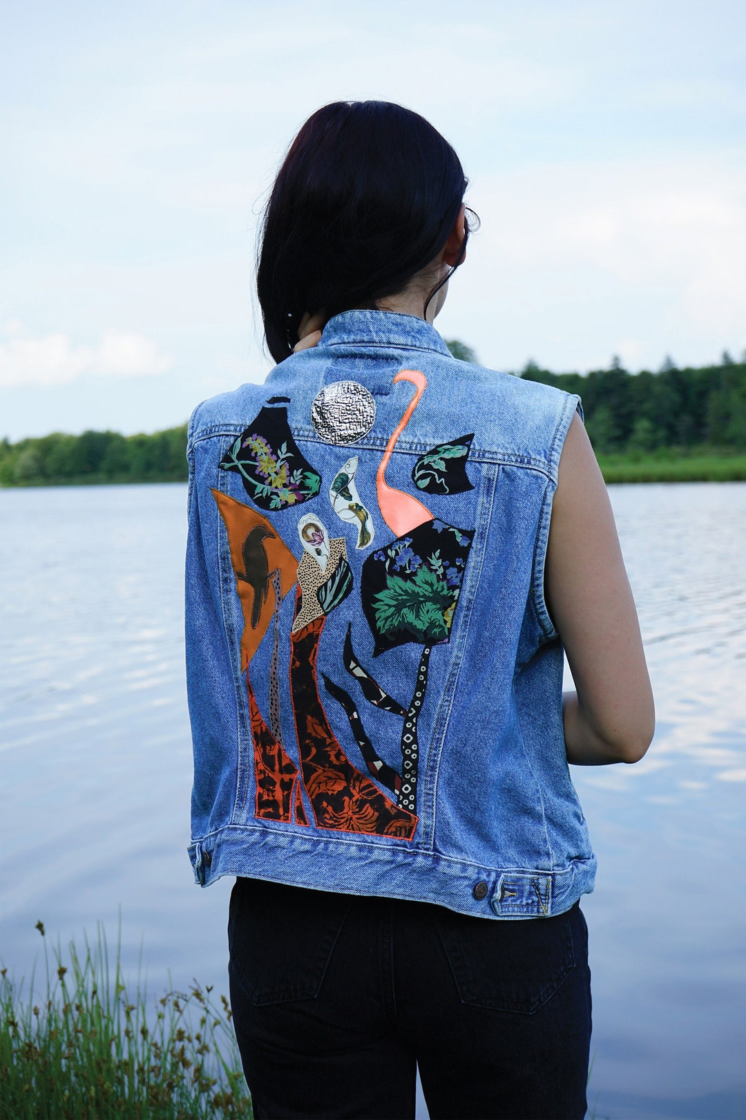Women Medium Vest, Wearable Art, Denim Art, Women Vest, Unique Handmade ...