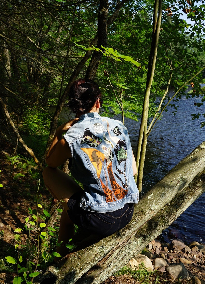 Women Medium Vest, Wearable Art, Denim Art, Women Vest, Unique Handmade ...