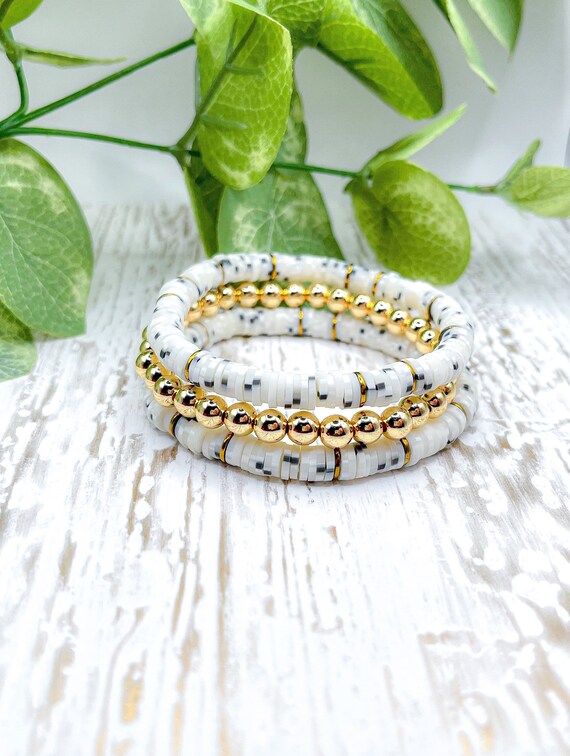 14 Kt Gold Stackable Bracelet Set Stackable Beaded Bracelets | Etsy