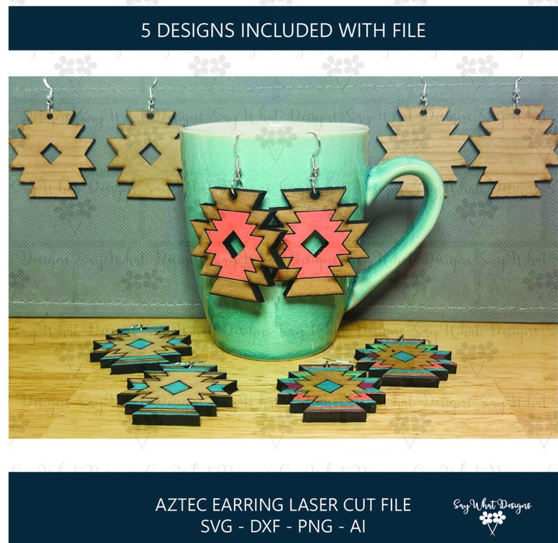 Aztec Style Earring SVG, DXF, Laser Cut File - Etsy