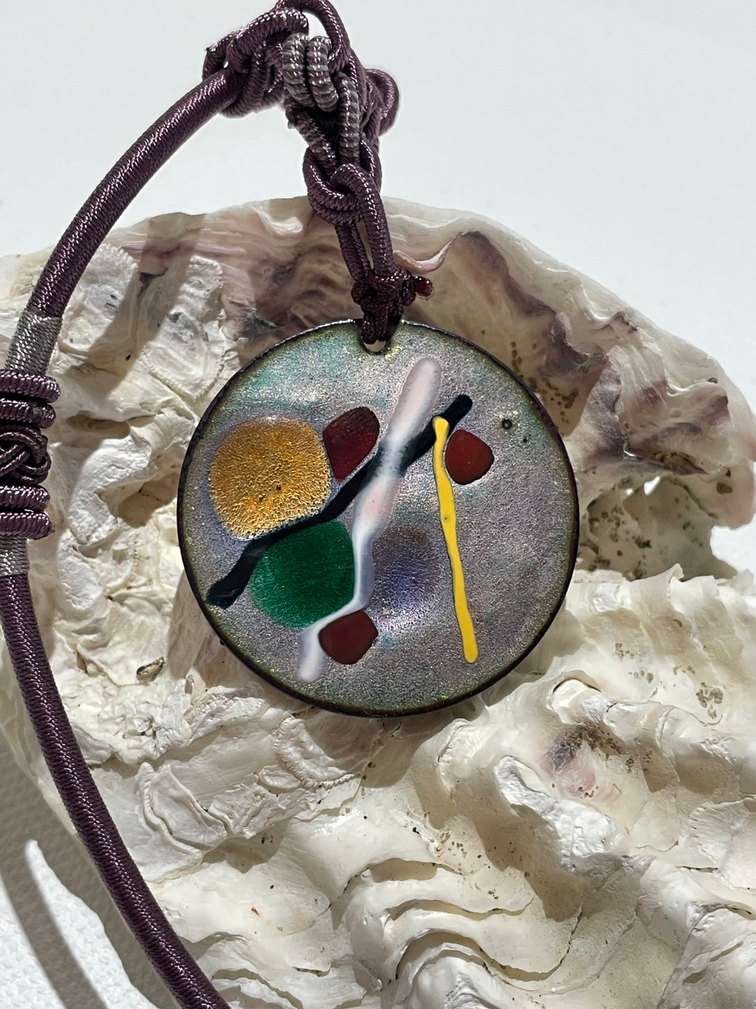 Unique Enamel Copper Disc Choker Pendant Necklace Lavender, Adjustable ...