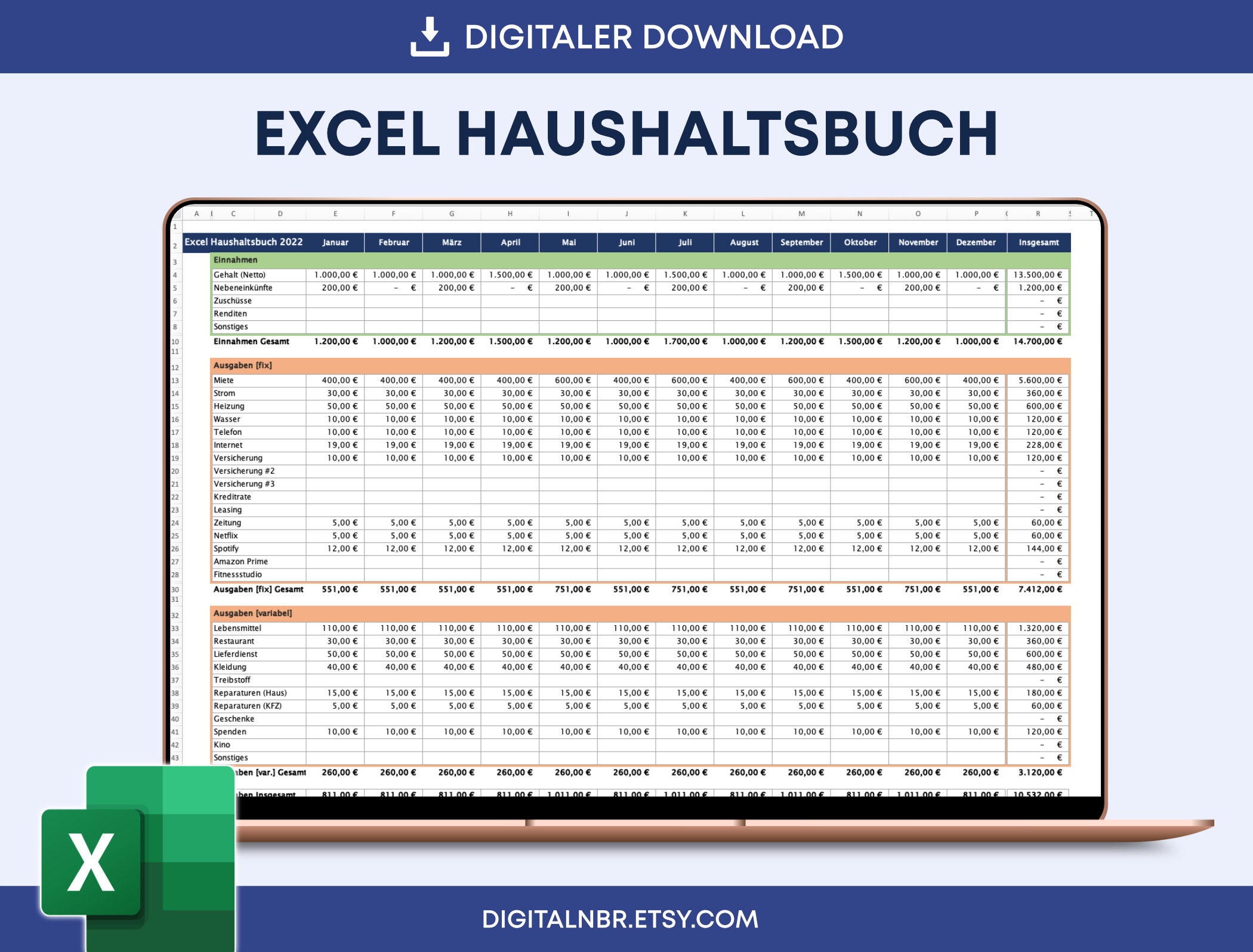 Excel Haushaltsbuch Vorlage für 2025 | Monatliches Tracking | Einnahmen-Ausgaben-Rechnung EAR ...