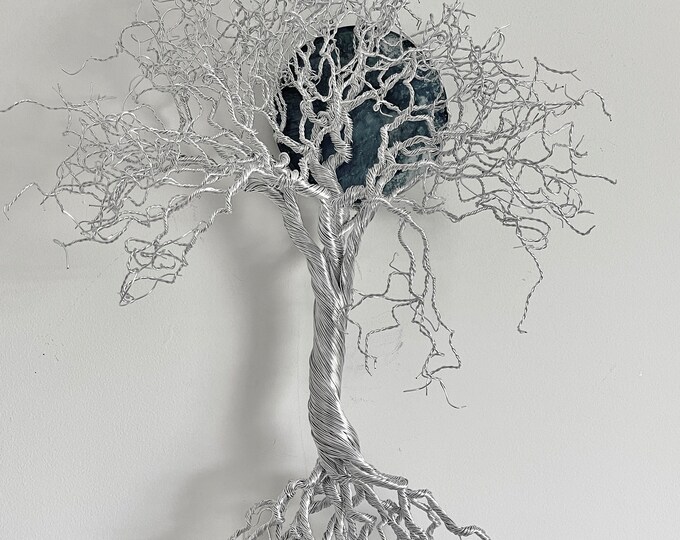 Silver Tree of Life With a Blue Moon Behind Its Branches, Wire Tree ...