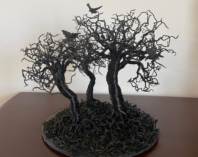 Striking Black Wire Tree Sculpture With Crows, Bonsai Tree, Tree of ...
