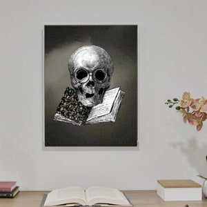 Skull Reading a Book, Printable Download, Skull Decor, Skull Art ...