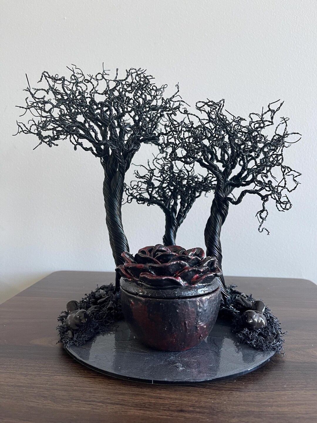 Striking Tree of Life Memorial, Black Wire Tree Sculpture With Crows ...