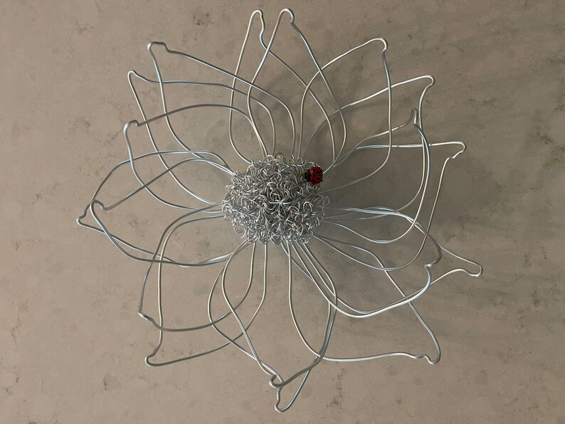 Silver Colored Aluminum Wire Flower With Ladybug, Wire Sculpture, Wire ...