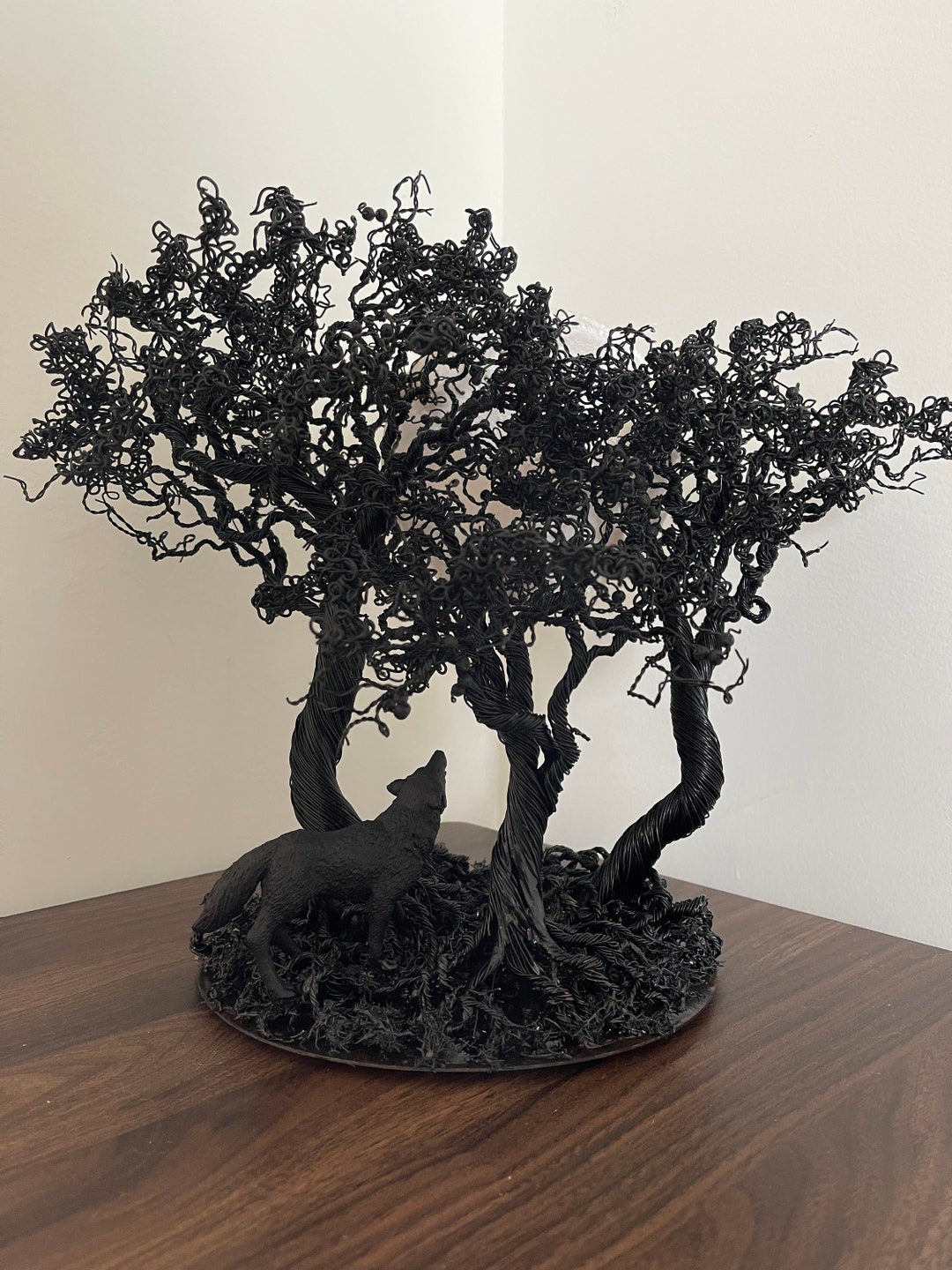 Striking Black Wire Tree Sculpture With Wolf Bonsai Tree - Etsy