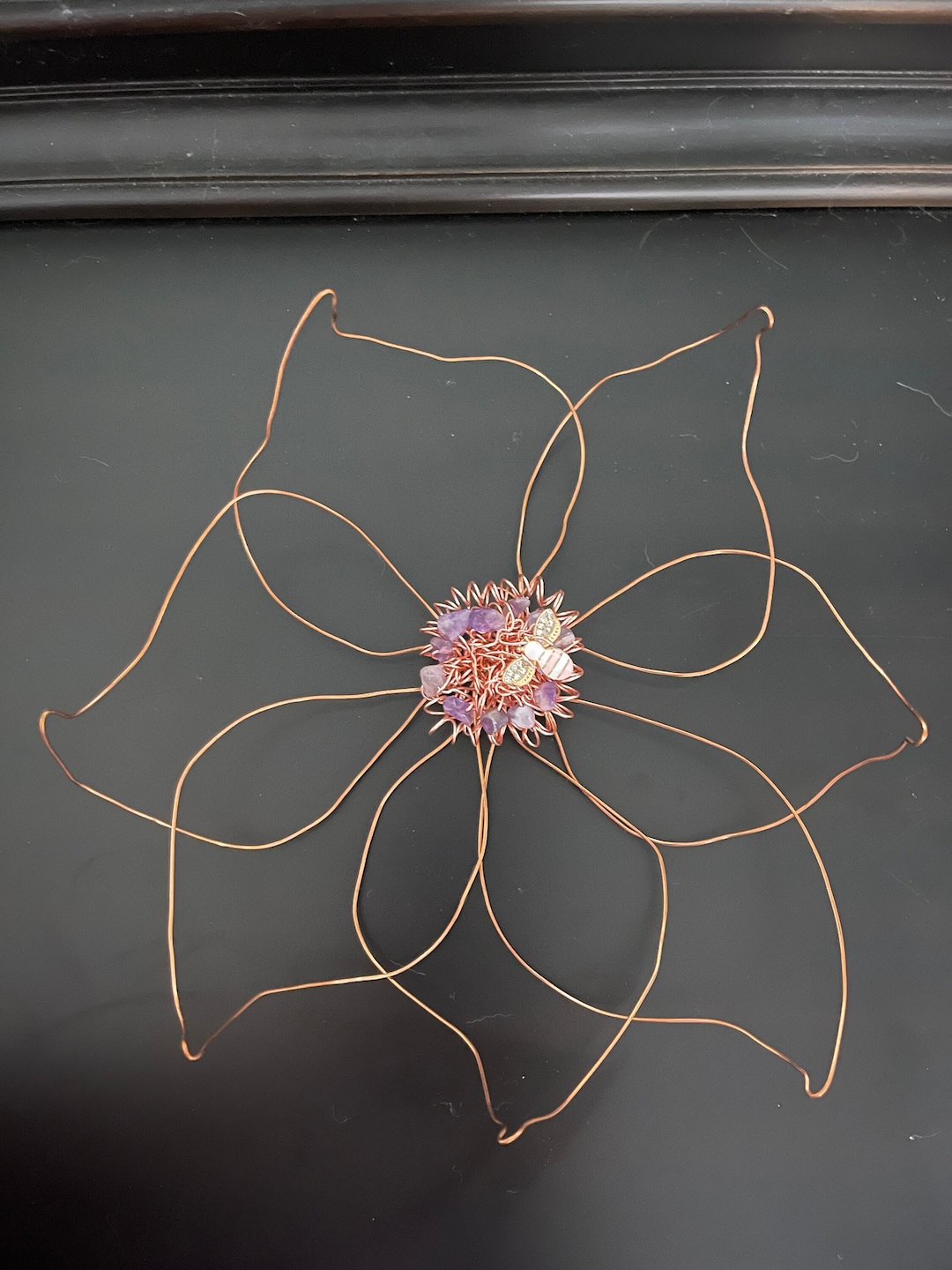 Copper Wire Flower Wall Hanging With Amethyst Stones and Metal Bee ...
