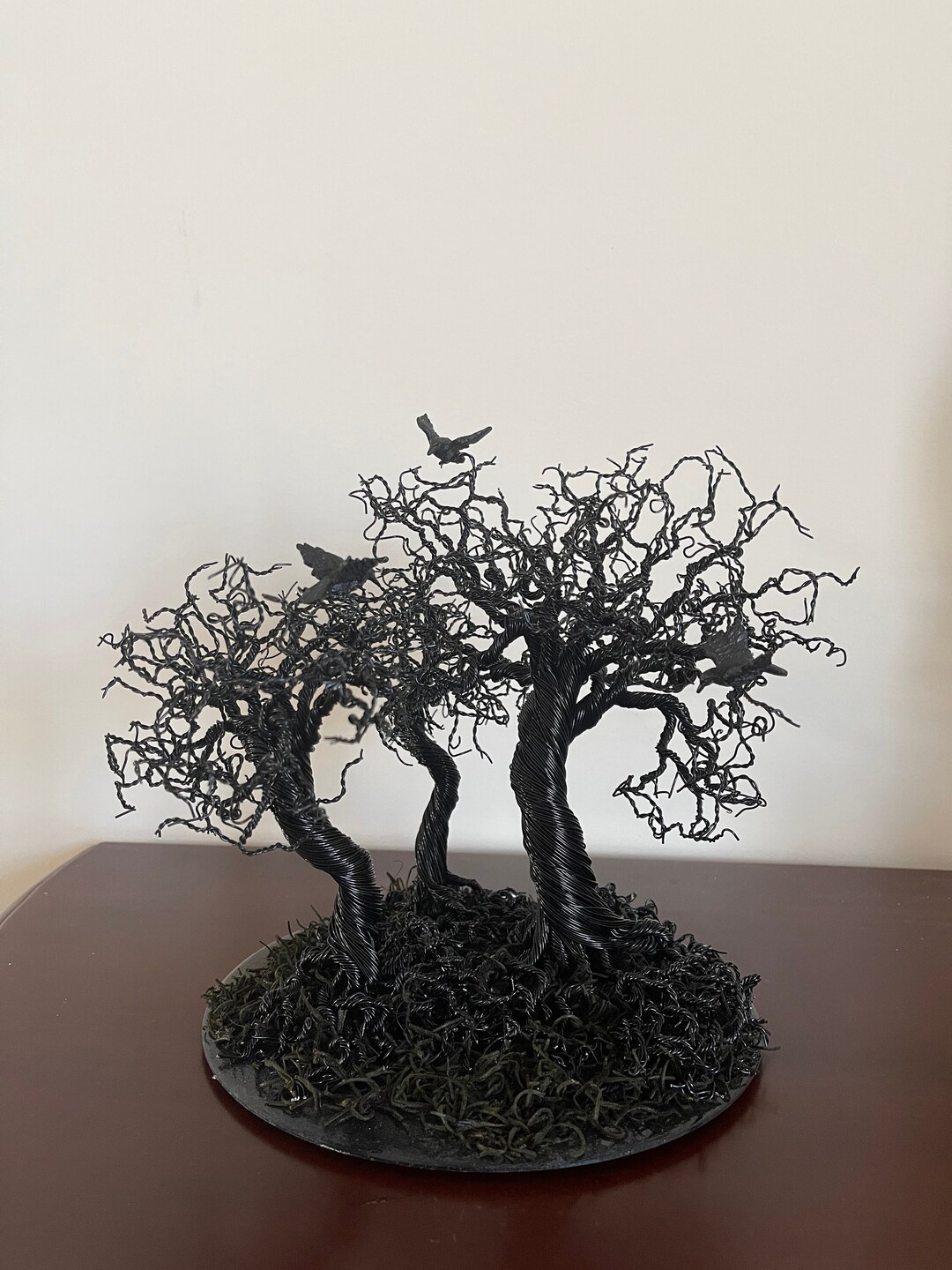 Striking Black Wire Tree Sculpture With Crows, Bonsai Tree, Tree of ...