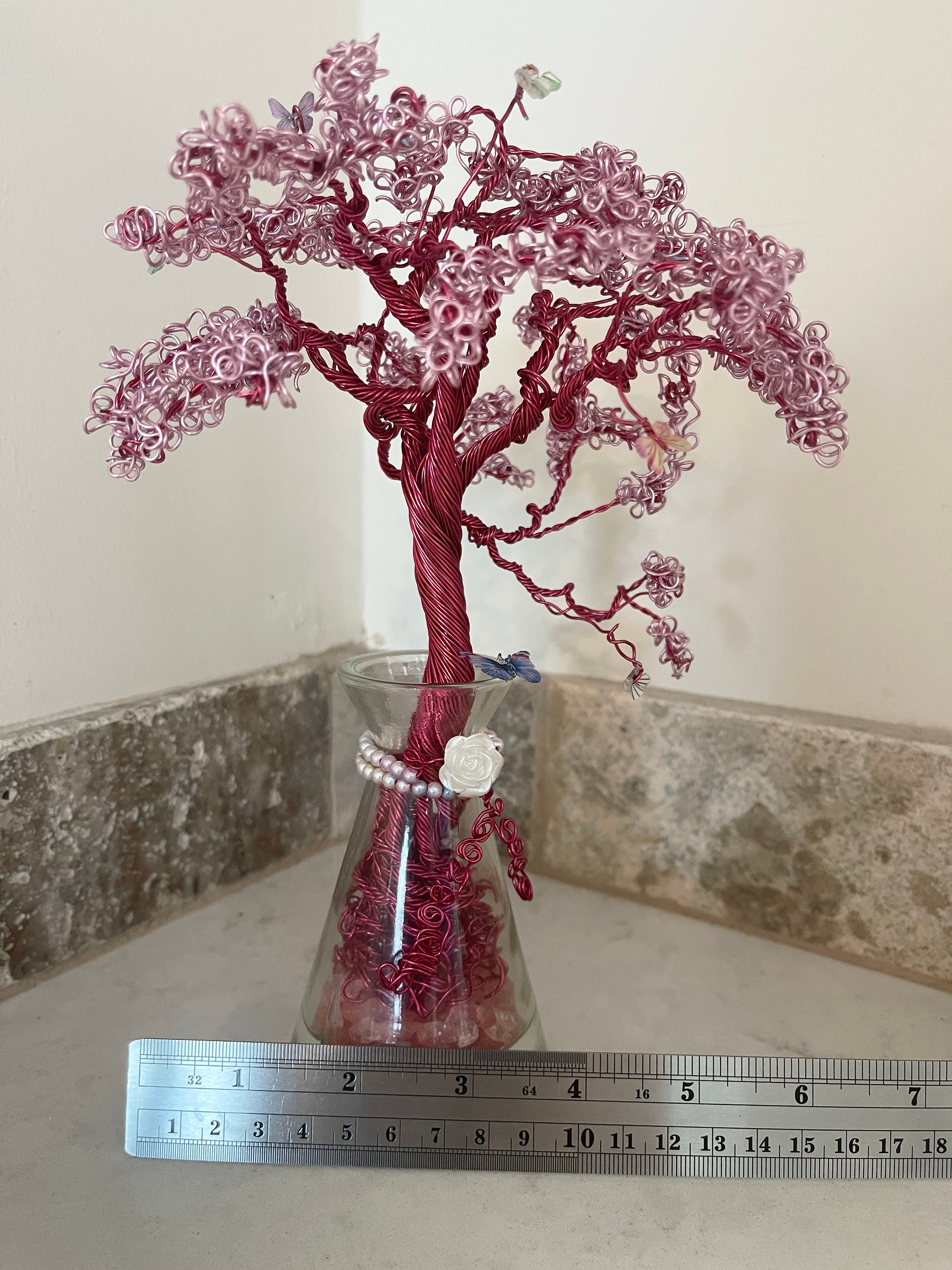 Pink Tree of Life With Butterflies With a White Rose and Beads for Trim ...