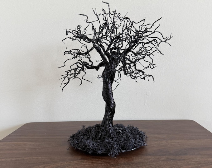 Black Wire Tree Sculpture, Moss Base, Desk Ornament - Etsy