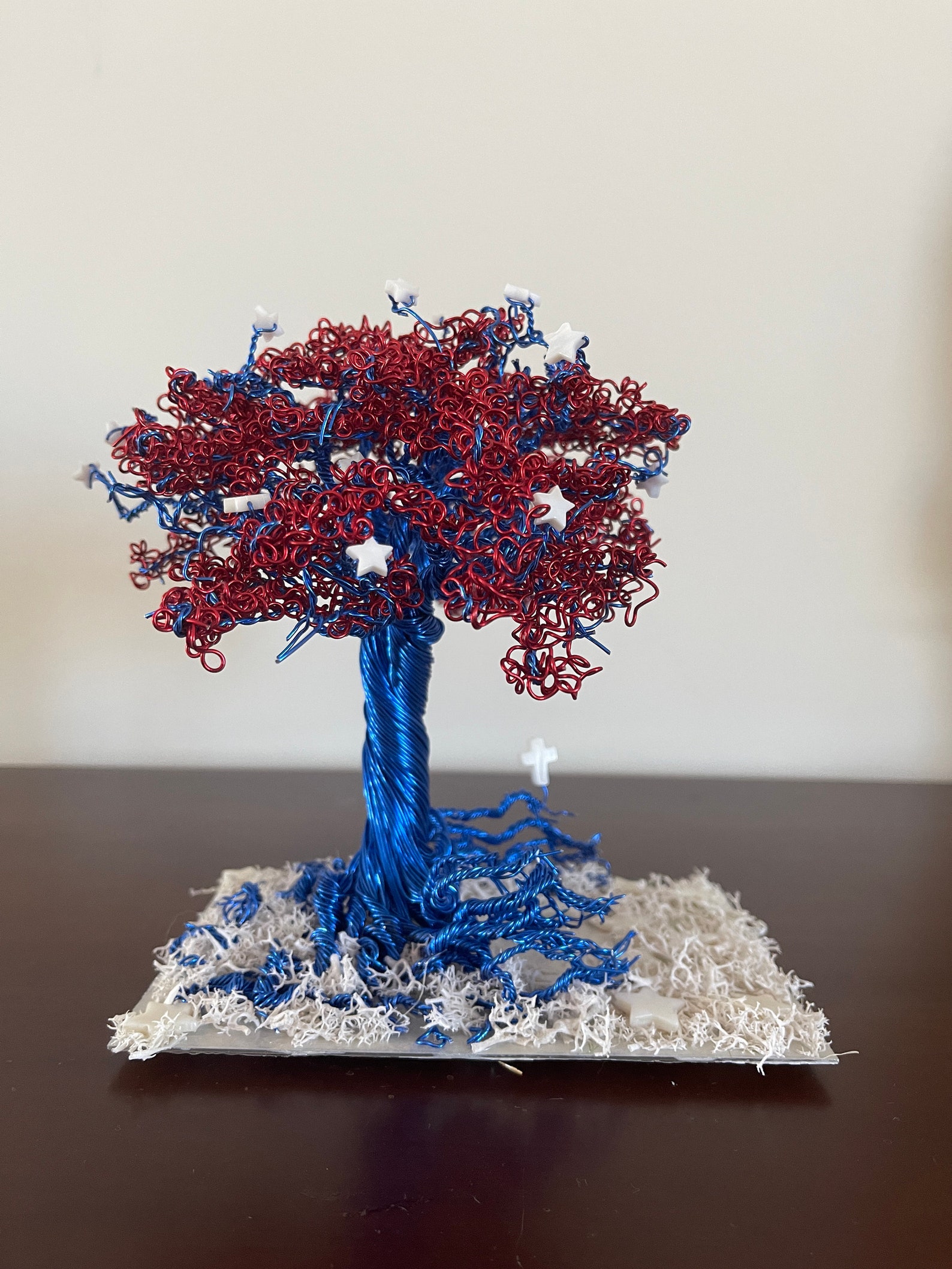 Patriotic Tree of Life With Stars and a Cross, Memorial Gift, Orb ...