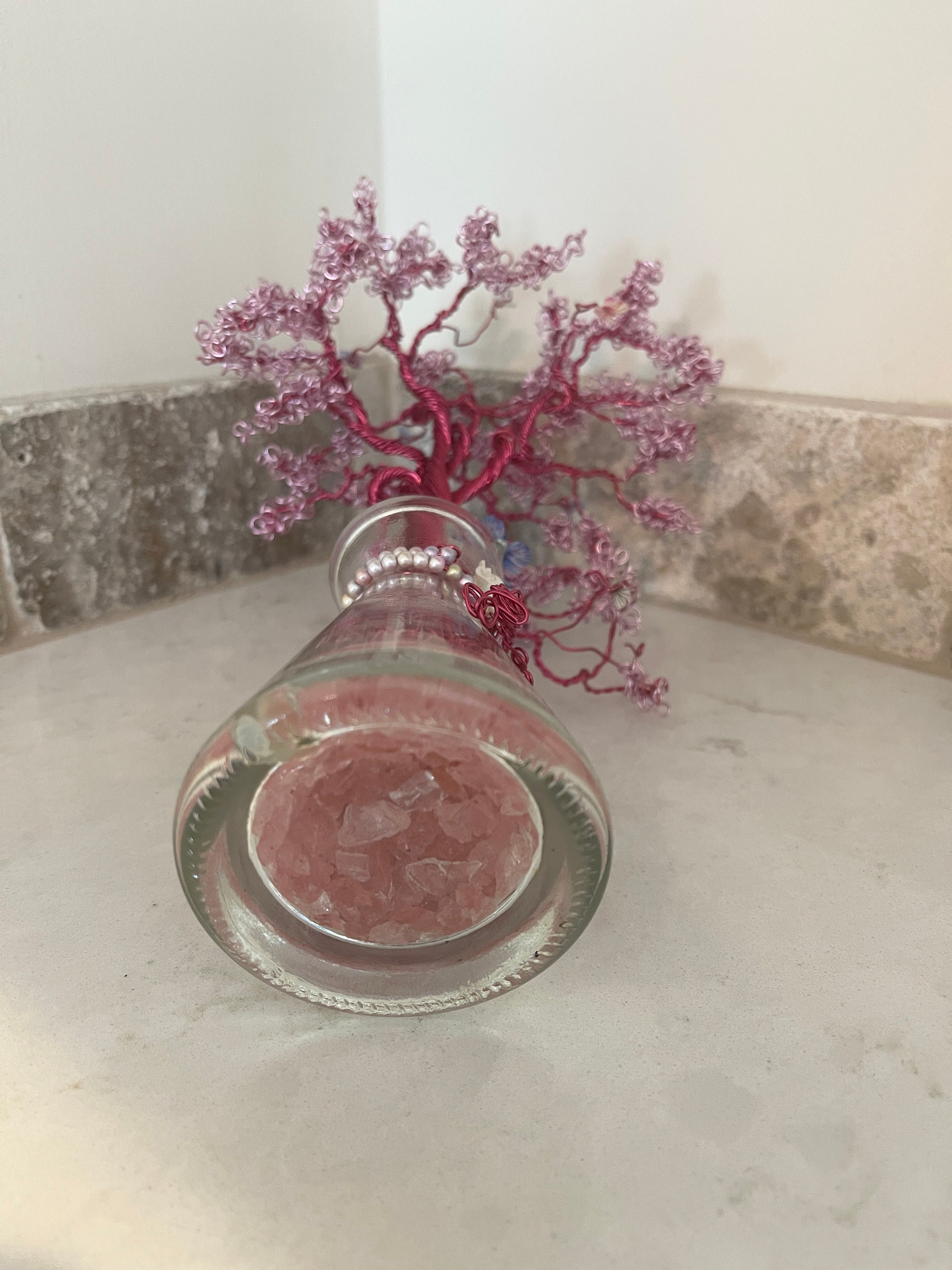 Pink Tree of Life With Butterflies With a White Rose and Beads for Trim ...