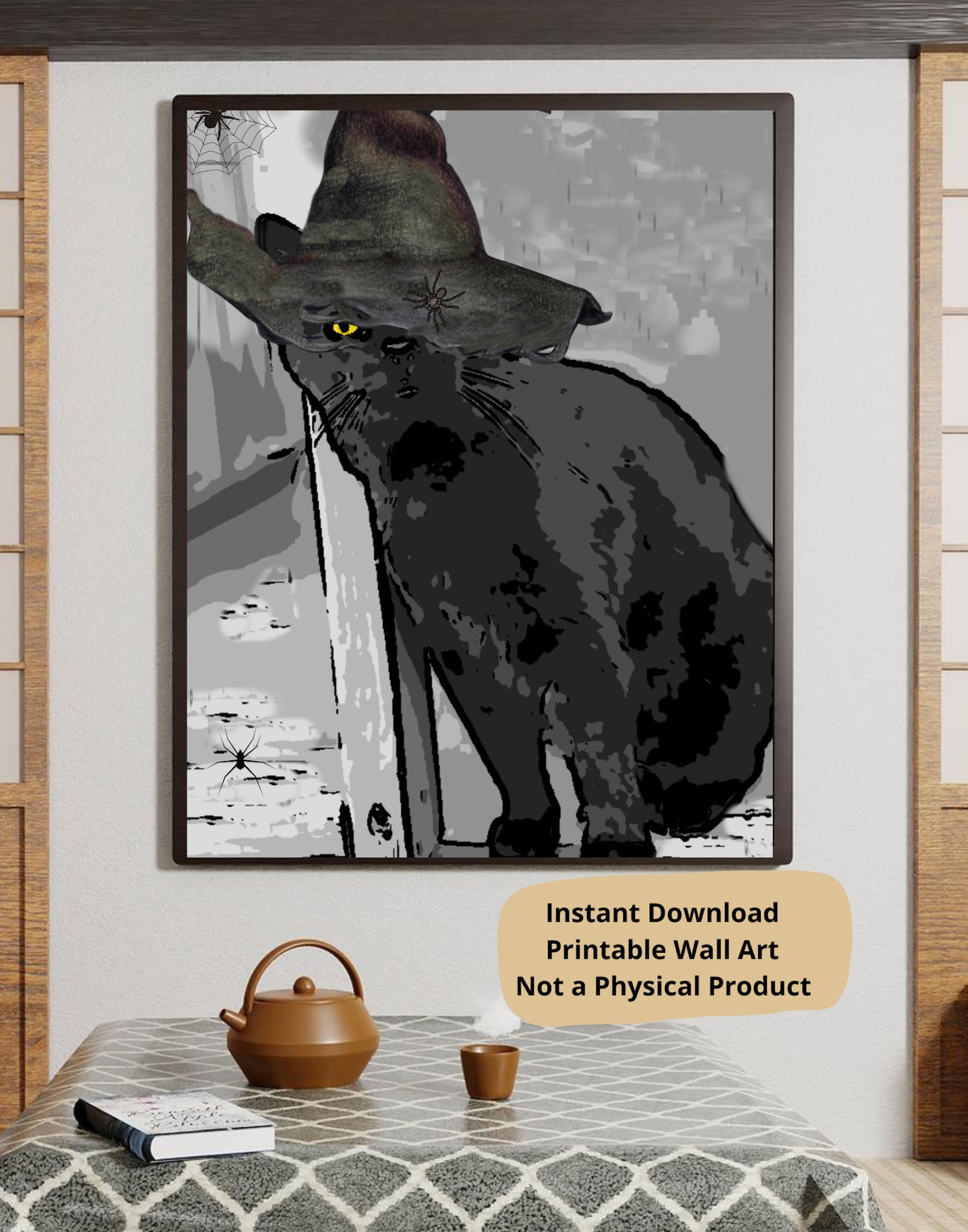 Black Cat With Witch Hat Printable Wall Art Black Cat Decor - Etsy