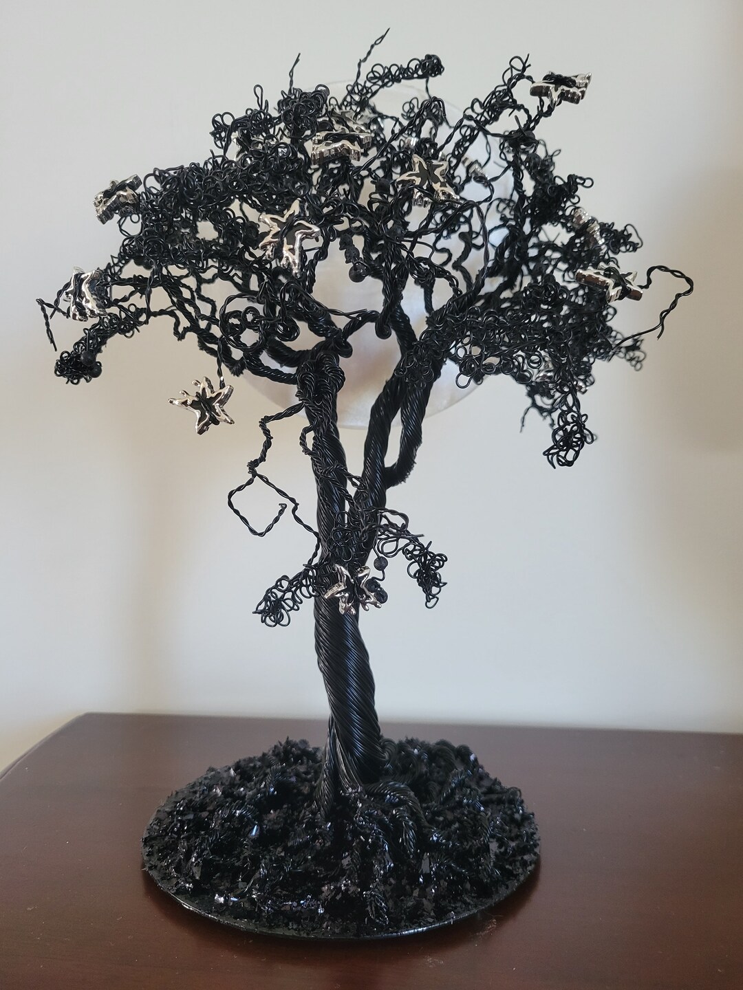 Black Wire Tree With a Full Moon and Stars, Lava Beads, Unique Gift ...