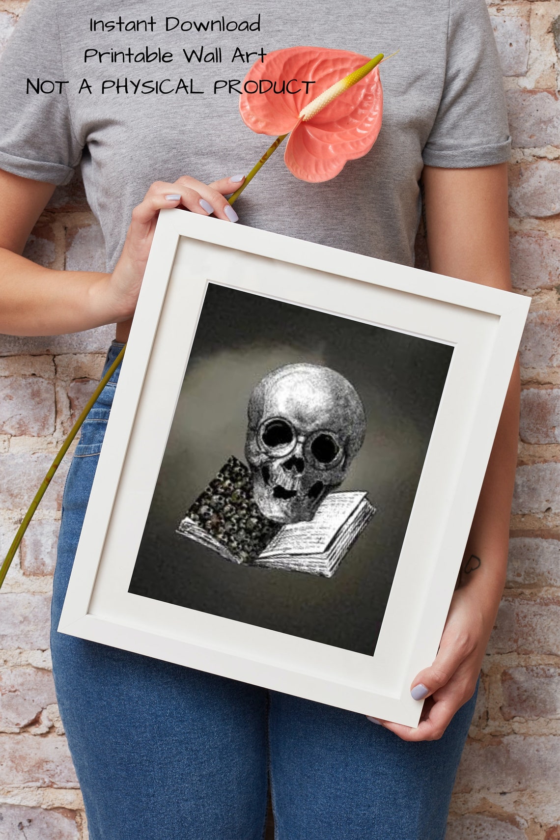 Skull Reading a Book Printable Download Skull Decor Skull - Etsy