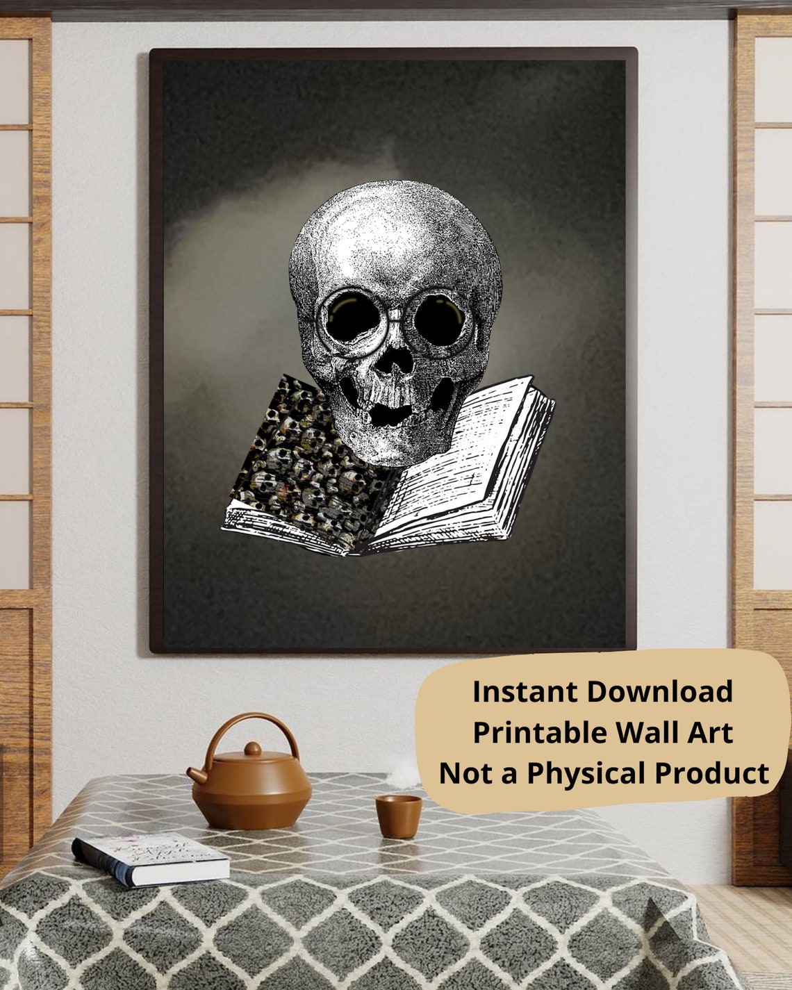 Skull Reading a Book Printable Download Skull Decor Skull - Etsy