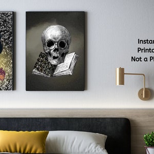 Skull Reading a Book, Printable Download, Skull Decor, Skull Art ...