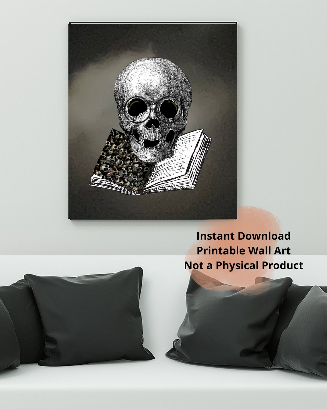 Skull Reading a Book Printable Download Skull Decor Skull - Etsy